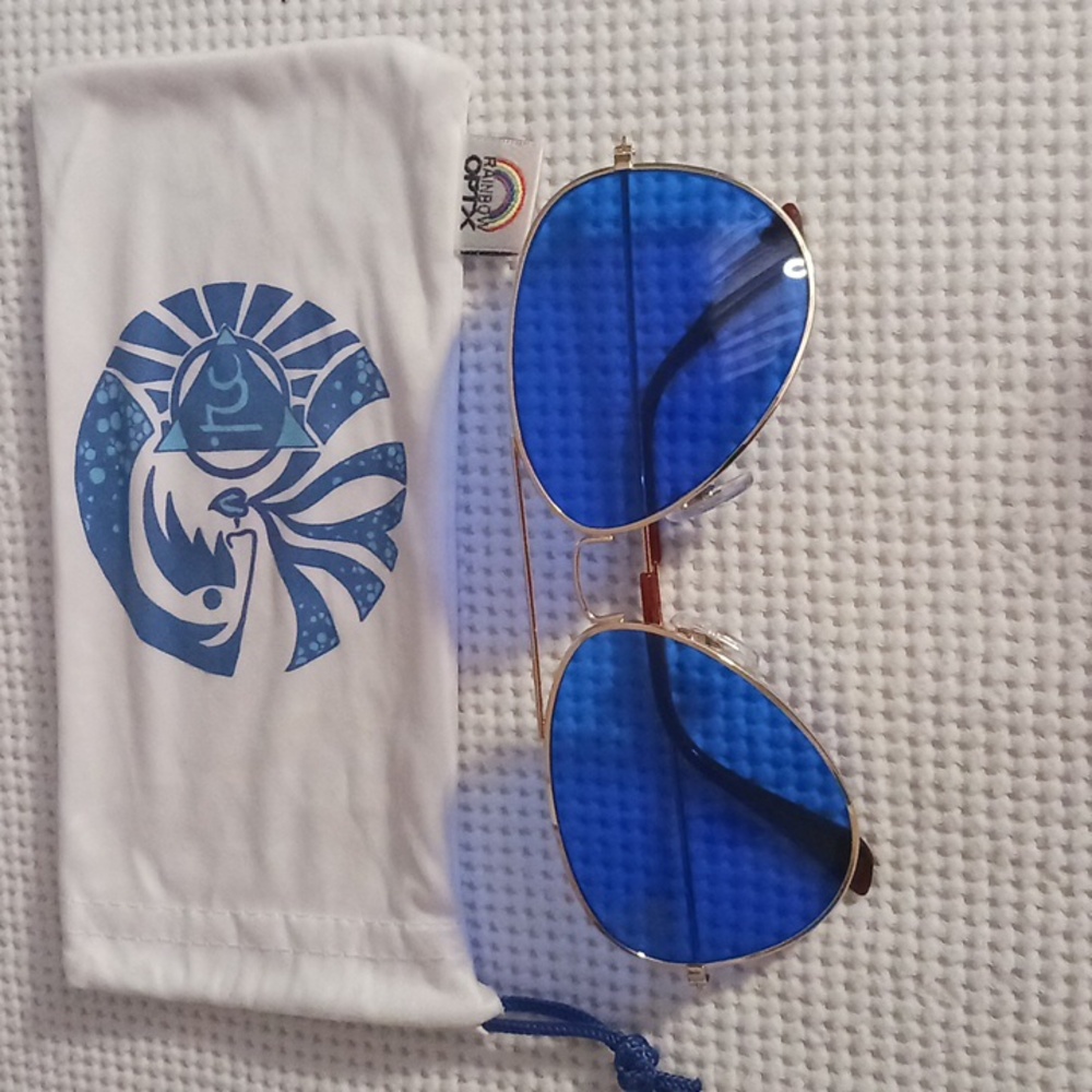 Rainbow Optix Blue Lens Aviator Sunglasses - Gem